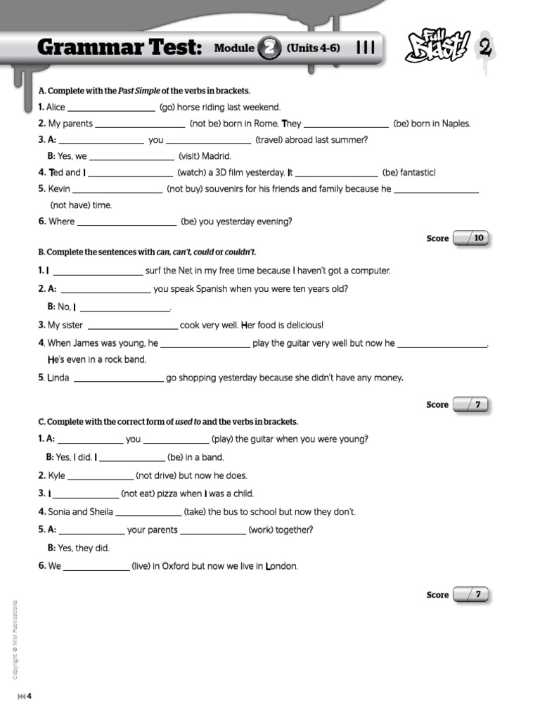 1full Blast 2 Grammat Tests | PDF | Linguistics | Grammar