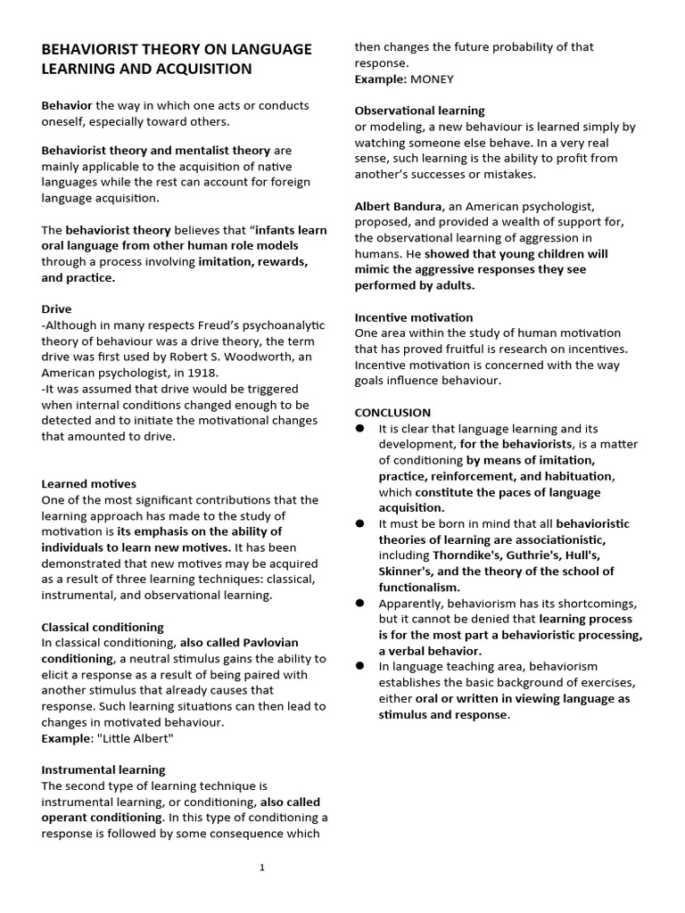Theories and Principles of LA (Summary) | PDF | Language Acquisition ...