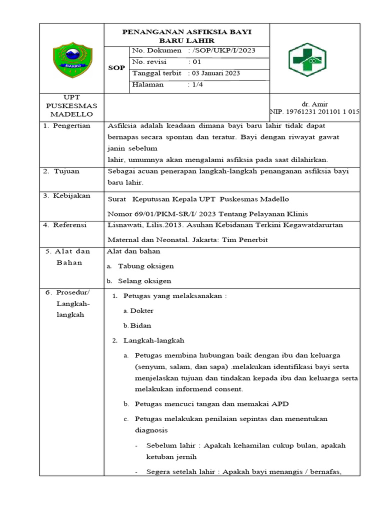 Sop Penanganan BBL Asfiksia | PDF
