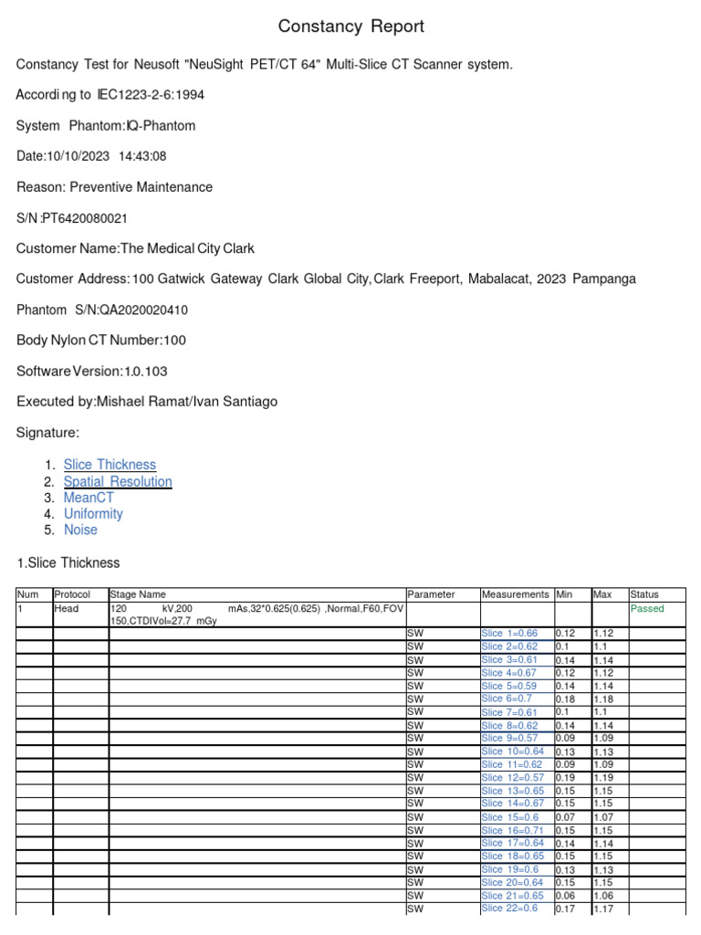 Neusoft PET/CT Constancy Report | PDF | Theory Of Medicine | Waves