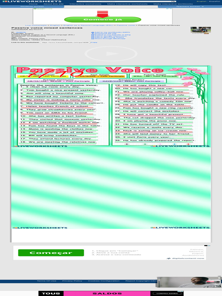 Passive Voice Mixed Sentences Worksheet | PDF | English As A Second Or Foreign Language ...