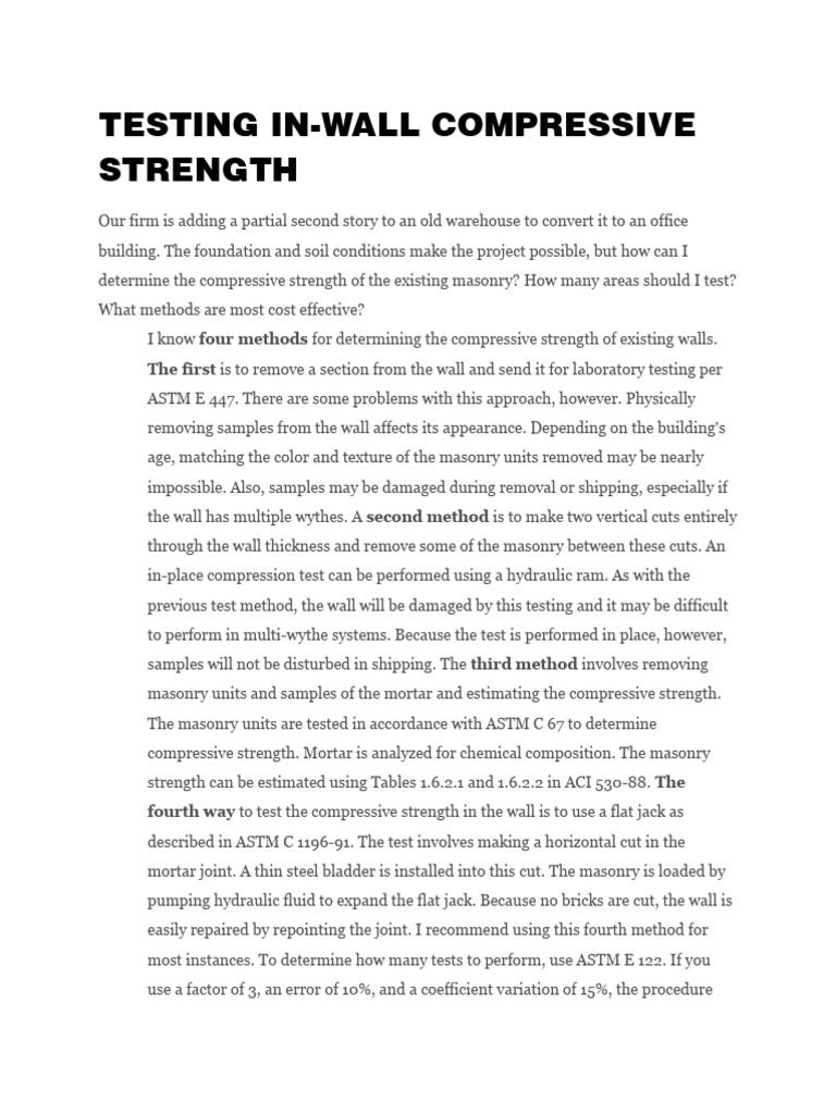 Testing In Wall Compressive Strength Pdf Building Engineering
