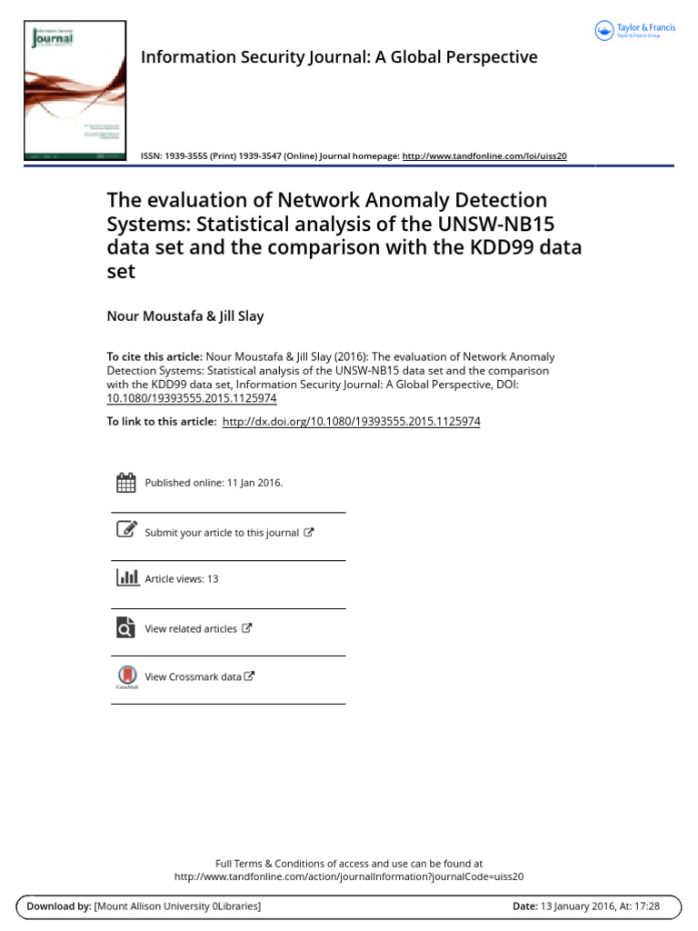 The Evaluation Of Network Anomaly Detection Systems Statistical Analysis Of Pdf 