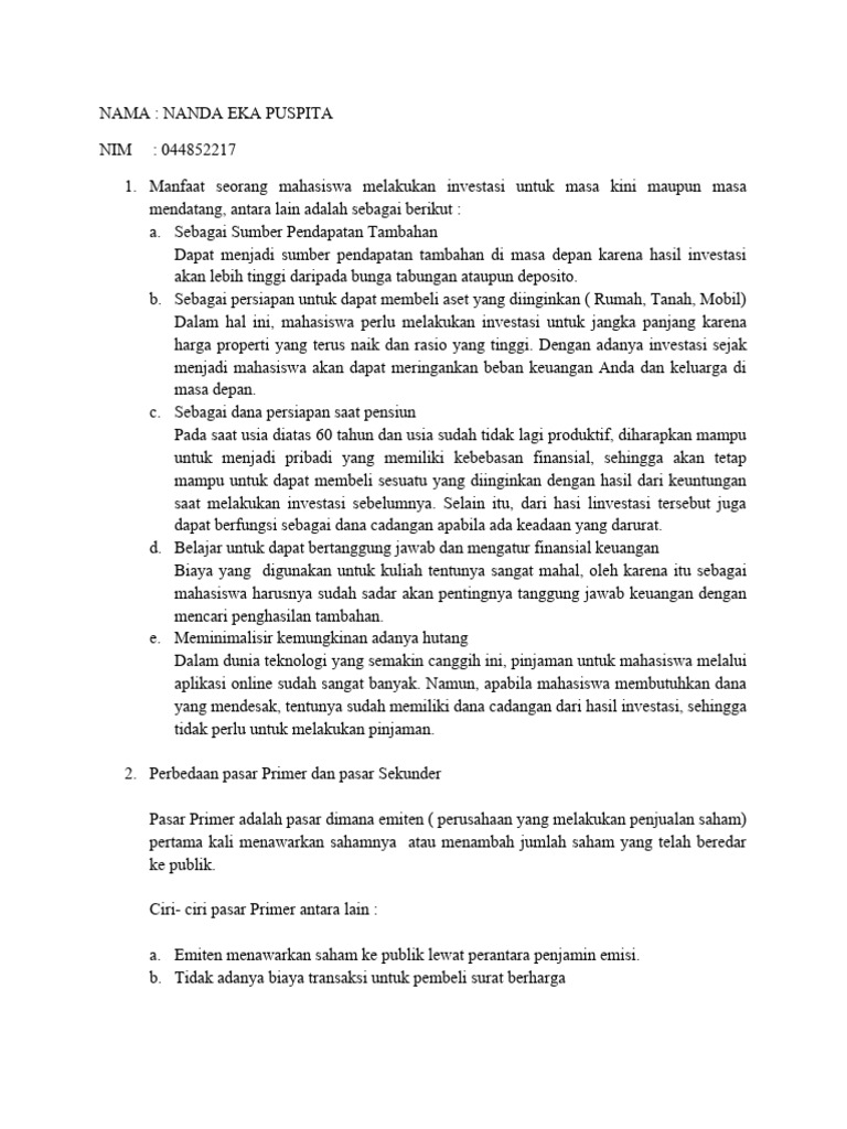 Tugas 1 - Teori Portofolio Dan Analisis Investasi | PDF