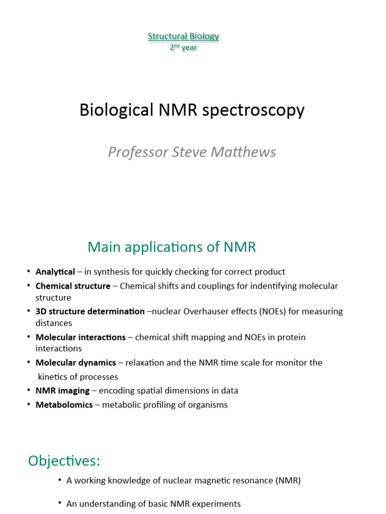 Matthews - Biological NMR - L1 | PDF | Nuclear Magnetic Resonance ...