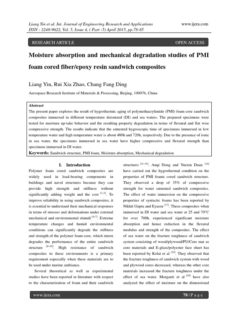 Moisture Absorption and Mechanical Degradation Studies of PMI Foam ...