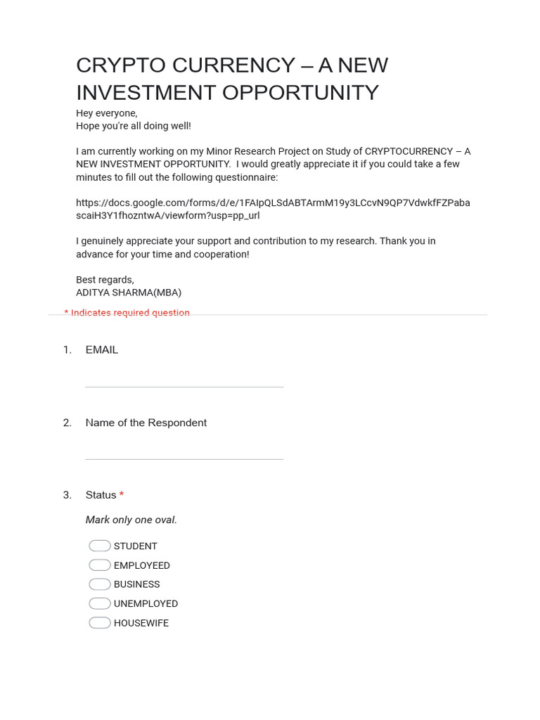 Cryptocurrency - A New Investment Opportunity - Google Forms | PDF ...