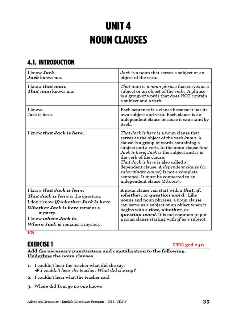 04 Noun Clauses | PDF | Subject (Grammar) | Verb