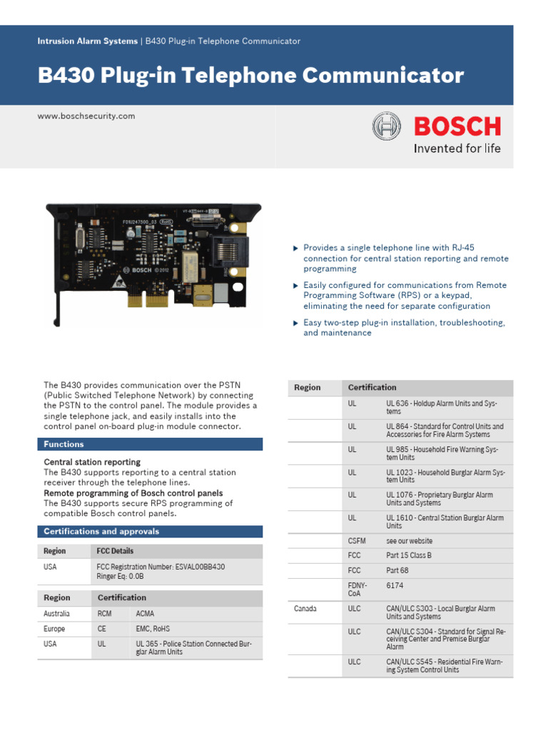 B430 Telephone Communicator Module | PDF | Security Alarm ...