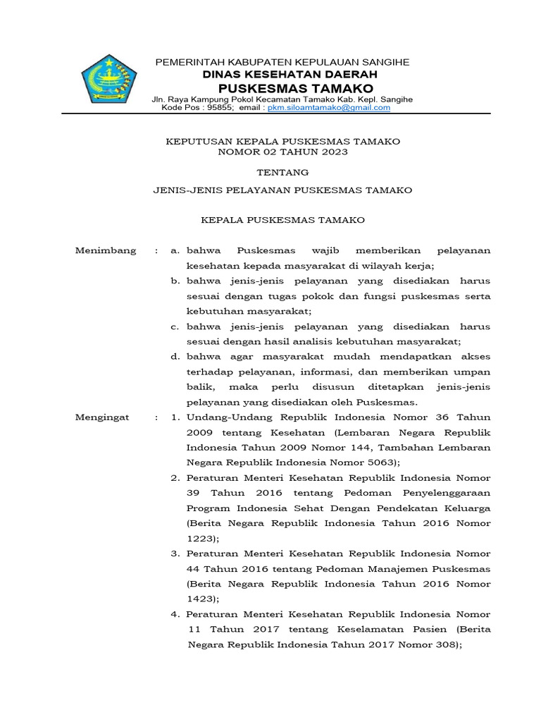 SK Jenis-Jenis Pelayanan | PDF