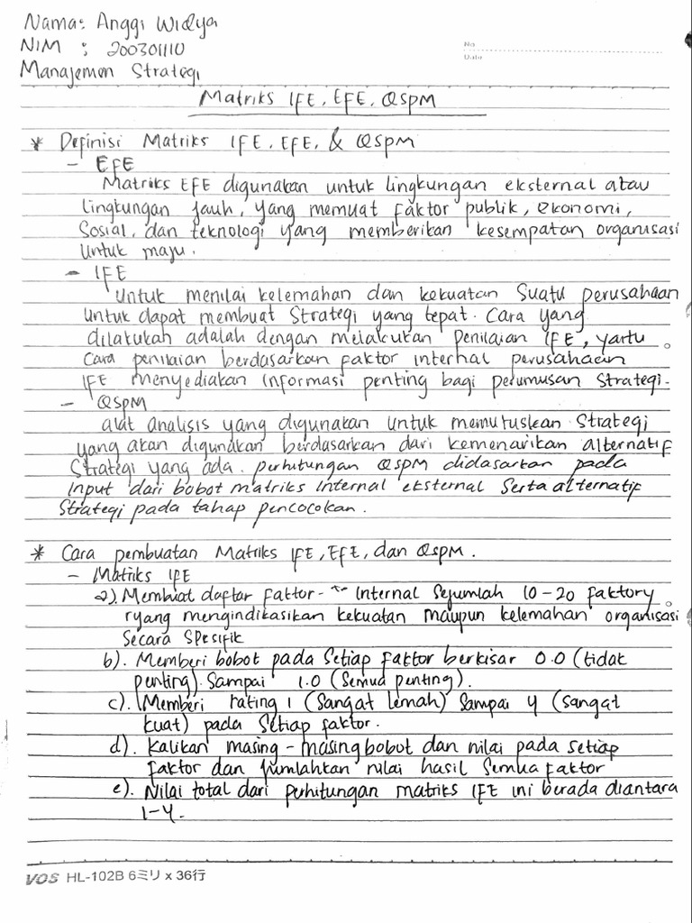 Manajemen Strategi Matriks IFE, EFE, Dan QSPM | PDF