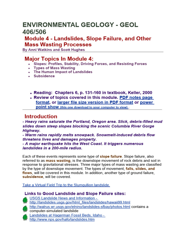 Environmental Geology | PDF | Landslide | Force