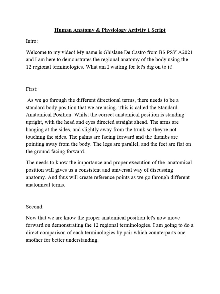 Human Anatomy Act 01 Script | PDF