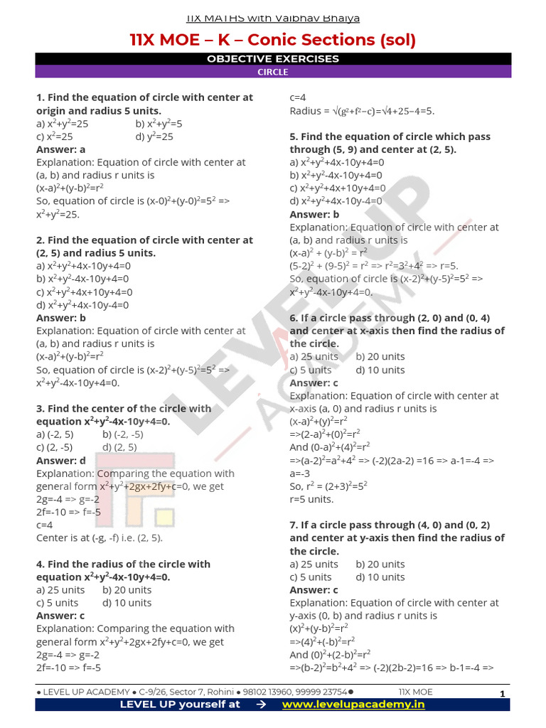 11X MOE - K - Conic sections (sol) | PDF | Elementary Geometry | Geometry