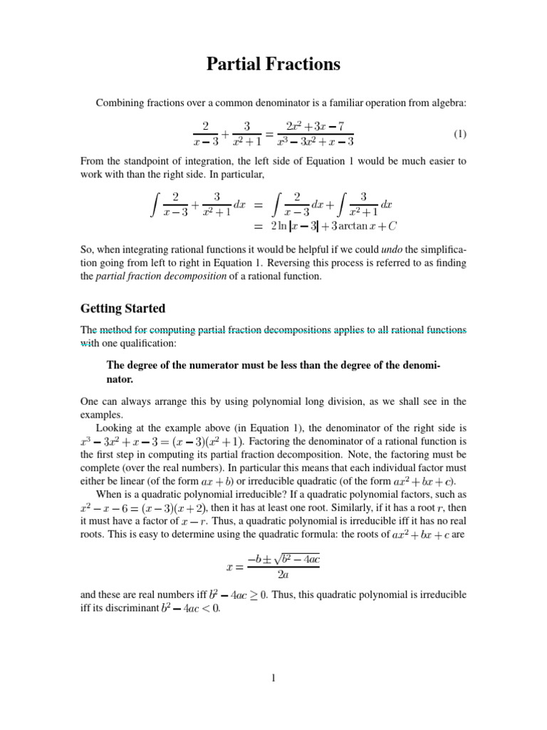 MAT 111 (Partial Fractions) | PDF