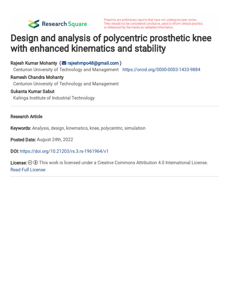 Design and Analysis of Polycentric Prosthetic Knee | PDF | Prosthesis ...
