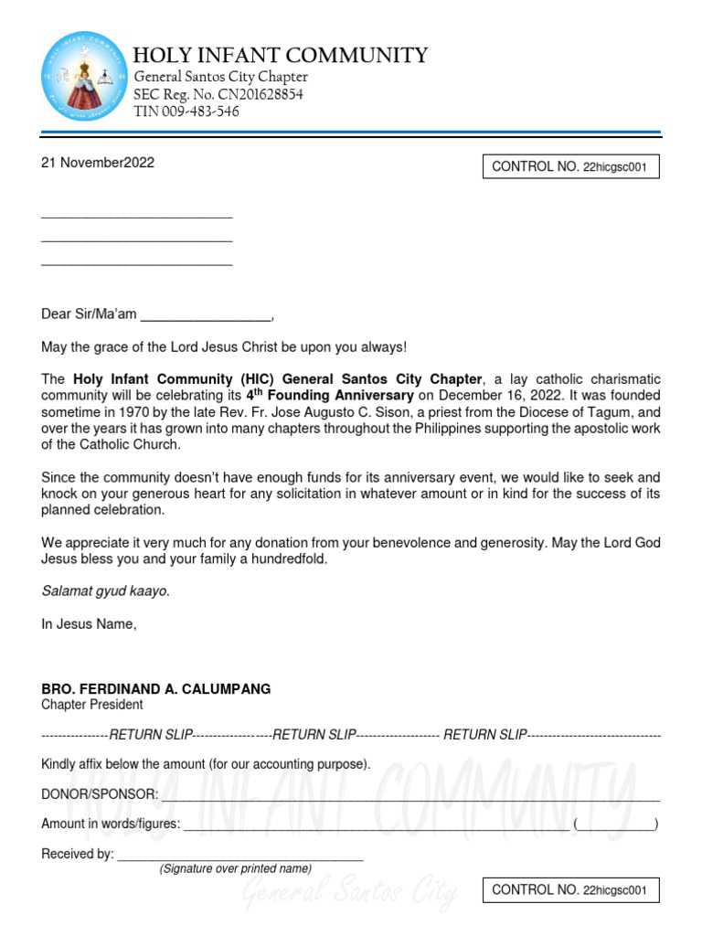 HIC Solicitation Letter 2022 | PDF | Jesus | Catholic Church