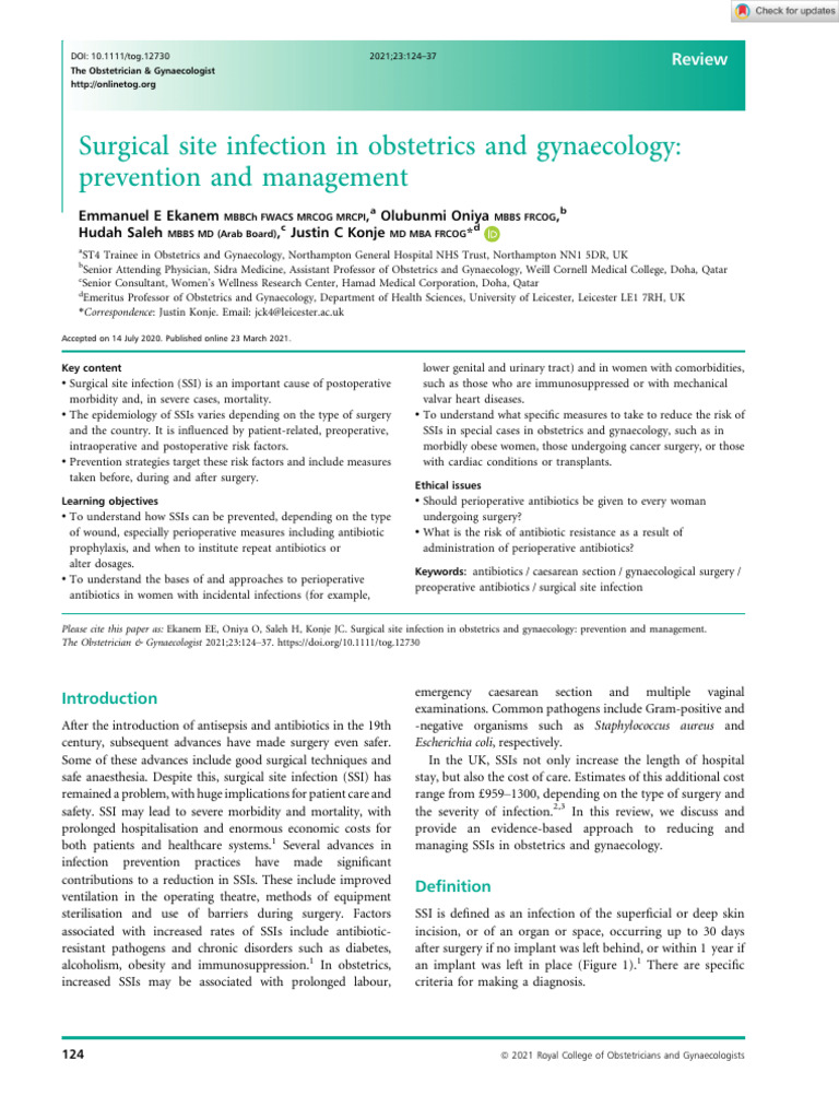 KSDP TOG The Obstetric Gynaecologis - 2021 - Ekanem - Surgical Site ...