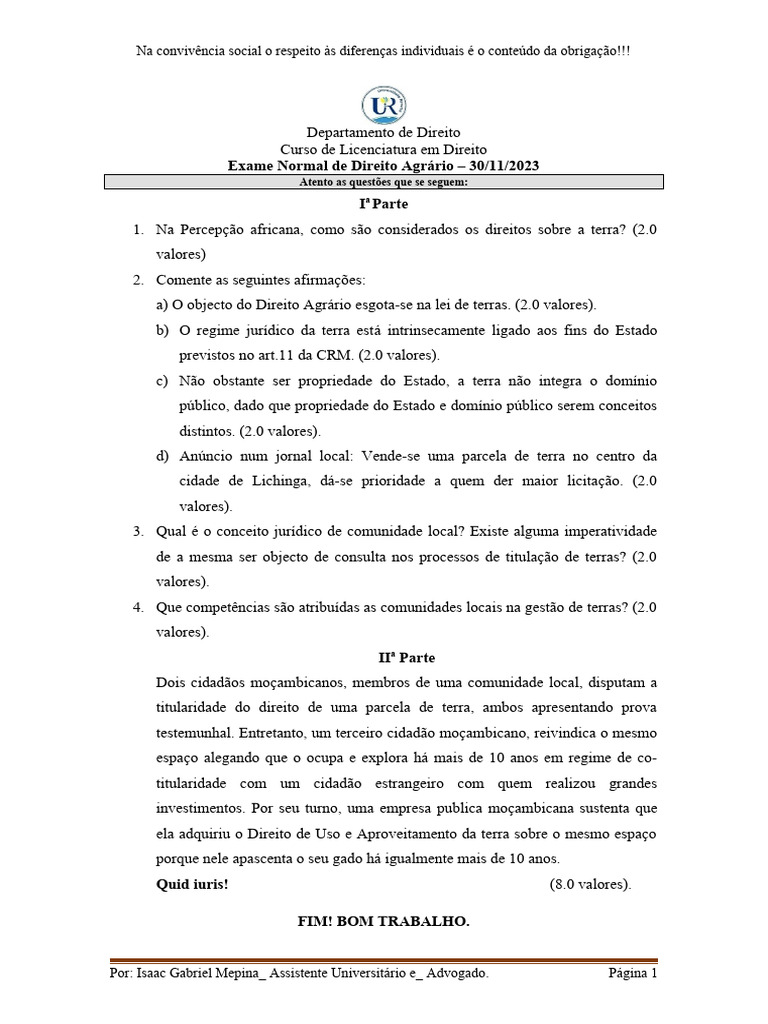 Exame Normal DAG-2023 UNIROVUMA | PDF