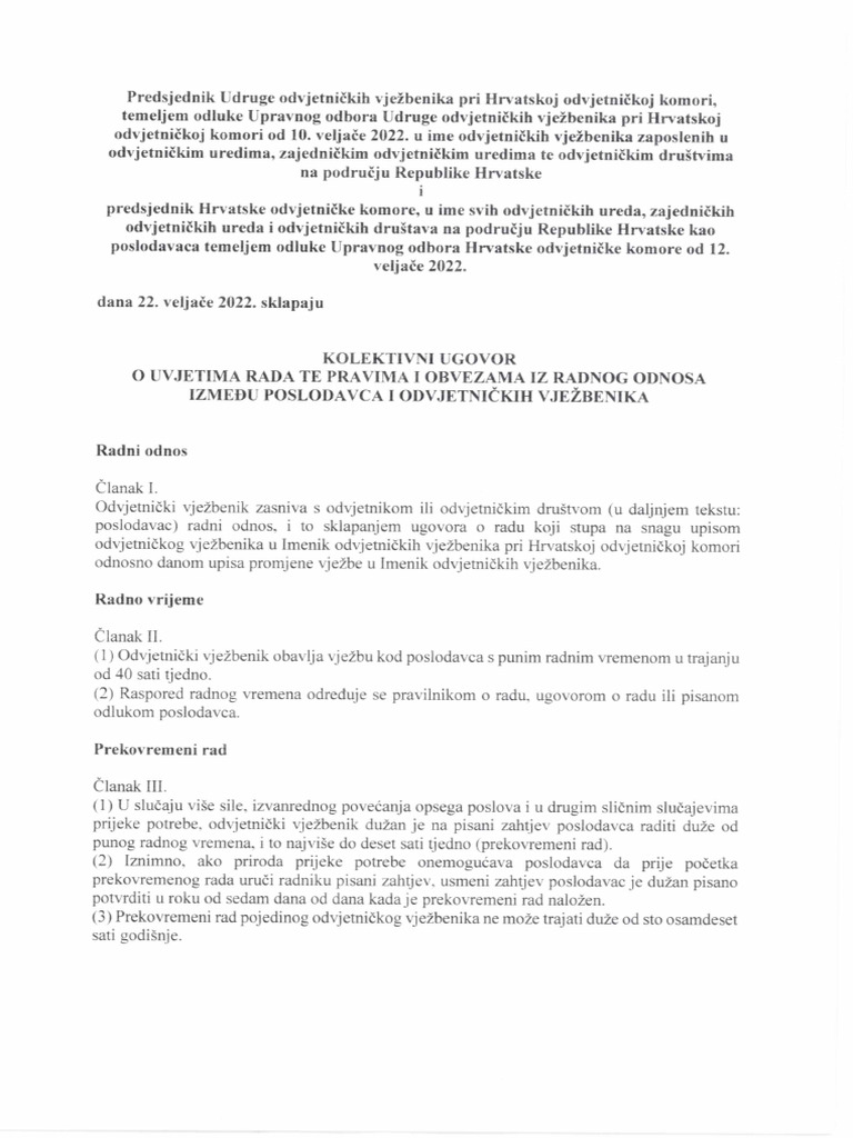 Koletkivni Ugovor o Uvjetima Rada Te Pravima I Obvezama Iz Radnog ...
