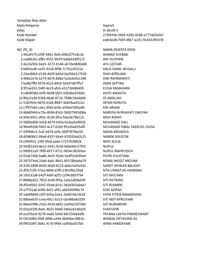 Template Nilai Akhir Mata Pelajaran Sejarah Kelas XI AKUN 3 | PDF | Technology & Engineering