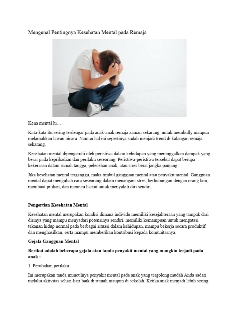 Mengenal Pentingnya Kesehatan Mental pada Remaja | PDF Mengenal Pentingnya Kesehatan Mental pada Remaja | PDF
