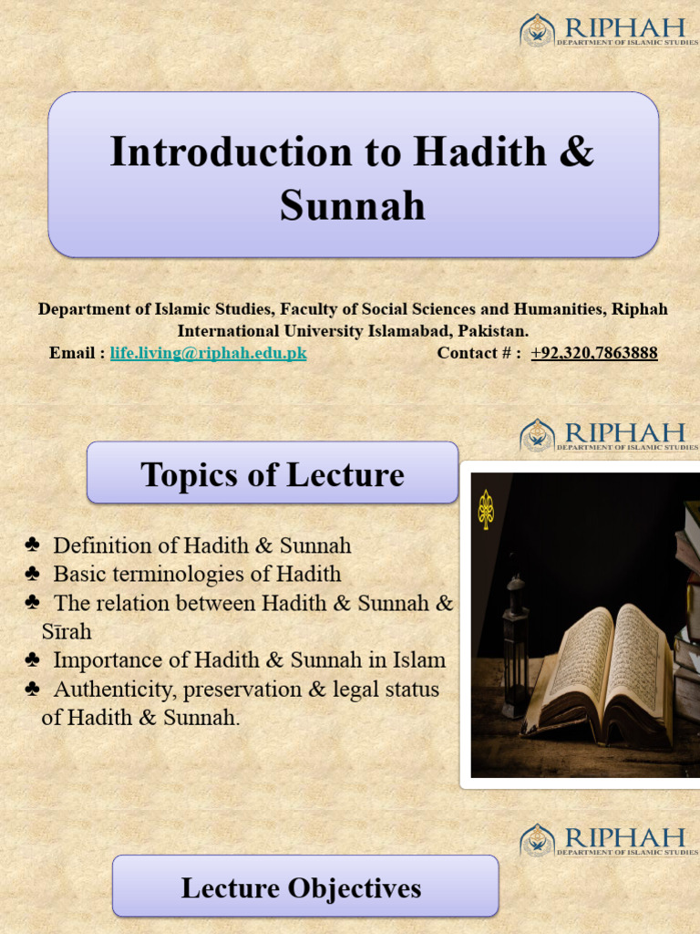 Lecture 1 Intro To Hadith - Sunnah | PDF | Hadith | Muhammad