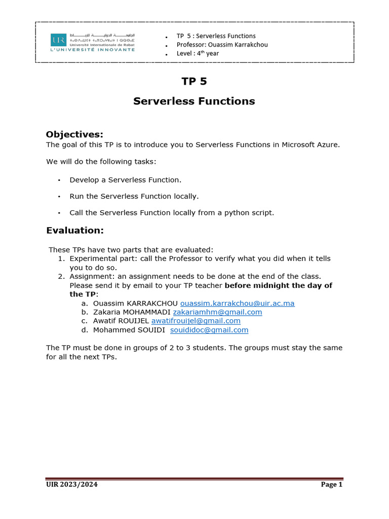 TP5 Serverless Functions | PDF