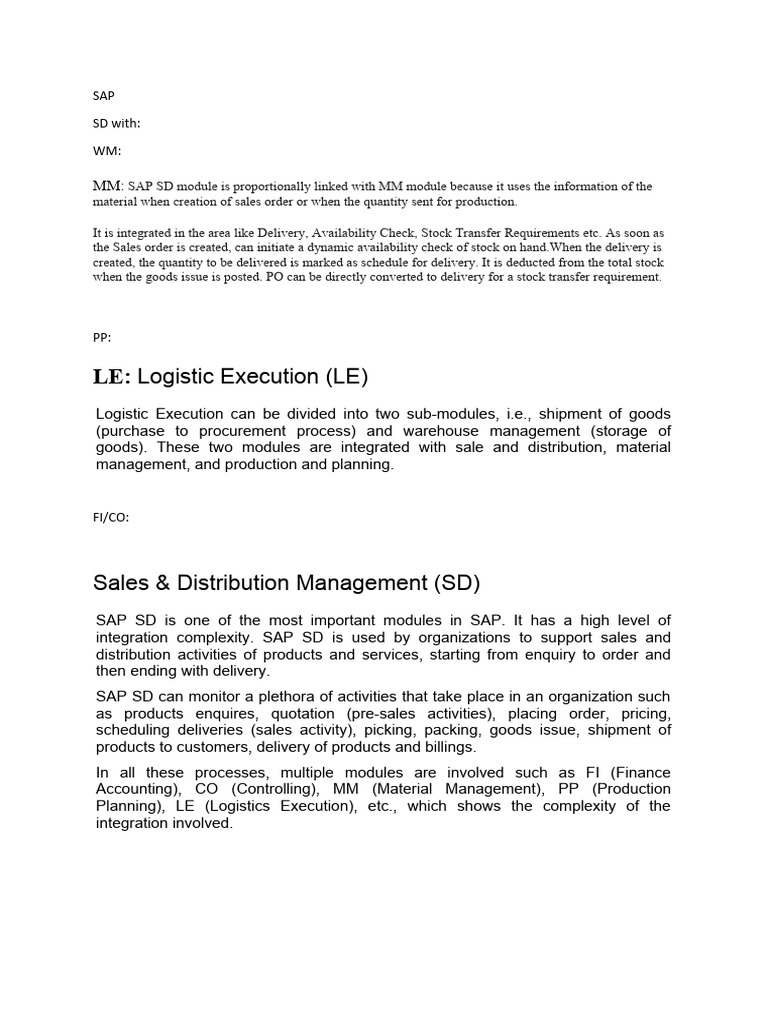 Logistic Execution (LE) : SAP SD With: WM | PDF | Finance & Money ...