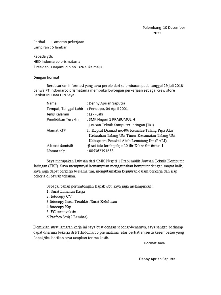 surat lamaran edit | PDF