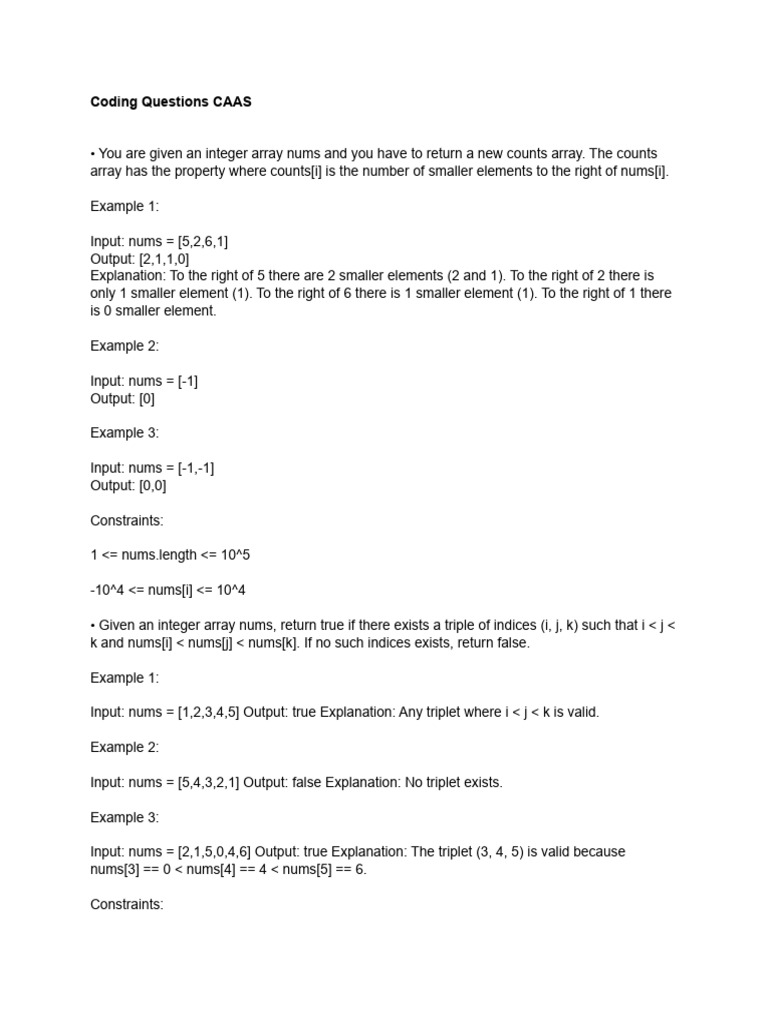 Coding Questions CAAS | PDF | Science & Mathematics | Computers