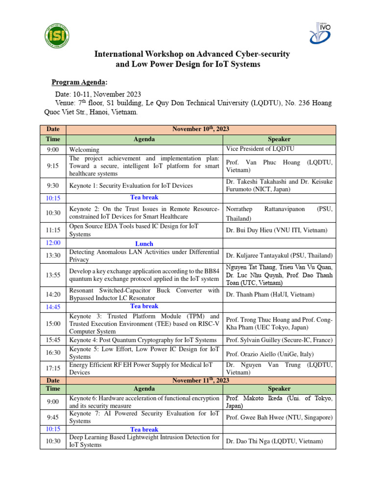 Program of IVO Workshop On Security-Low Power Design For IoT-V2 | PDF | Internet Of Things ...
