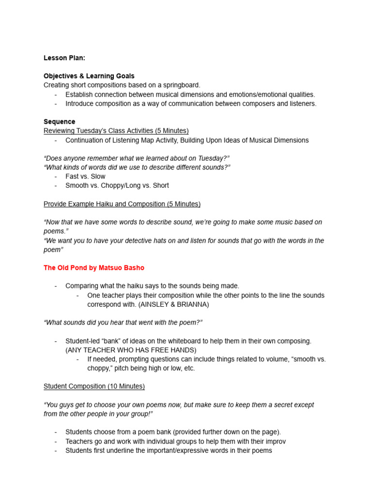 Lesson Plan Adaptations | Download Free PDF | Haiku | Poetry