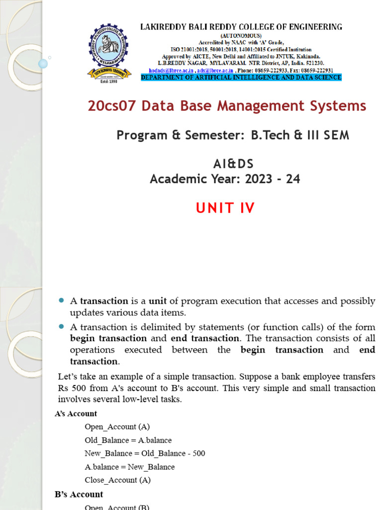 DBMS Unit-4 | PDF | Computer Data Storage | Database Transaction