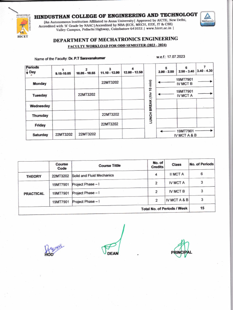 Mechatronics Class Schedule | PDF | Engineering