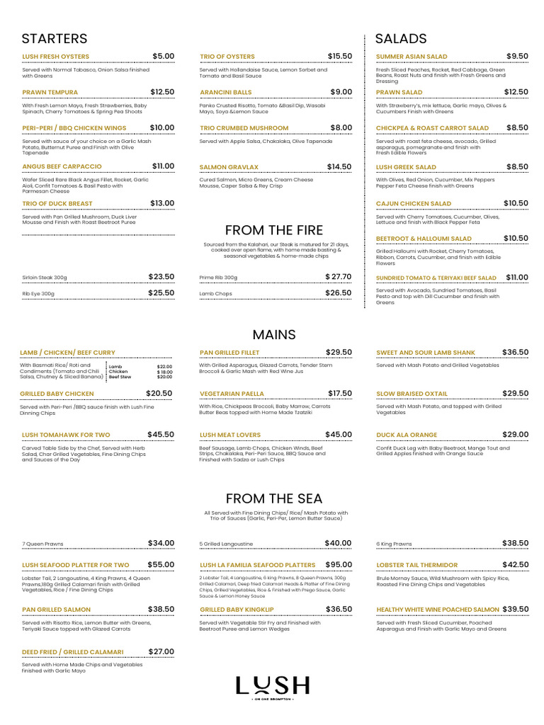 LUSH MENU Front-1 | PDF | Salad | Sauce