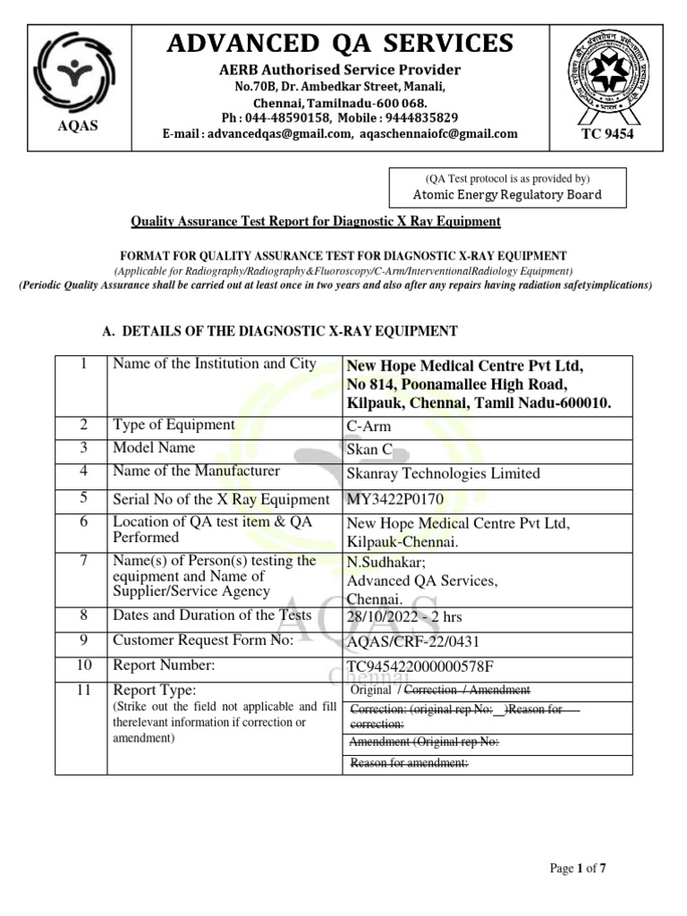 578-CARM - QA Report-New Hope Hsp-Kilpauk-Skan C | PDF | Radiography ... 578-CARM - QA Report-New Hope Hsp-Kilpauk-Skan C | PDF | Radiography ...