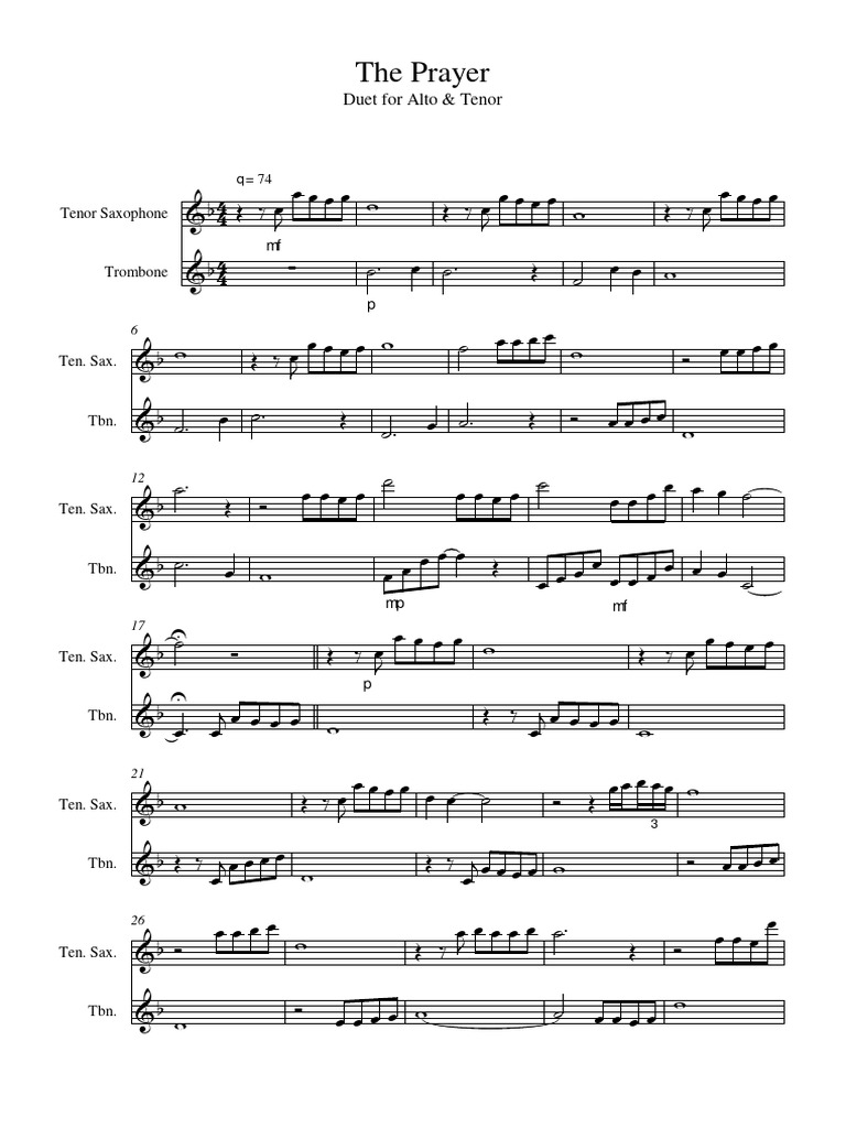 Saxophone and Trombone Duet Score | PDF | Tenor Saxophone | Woodwind ...