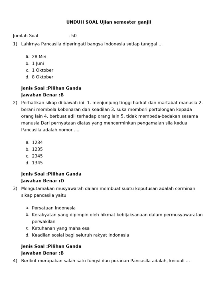 Lembar Soal Ujian Semester Ganjil | PDF