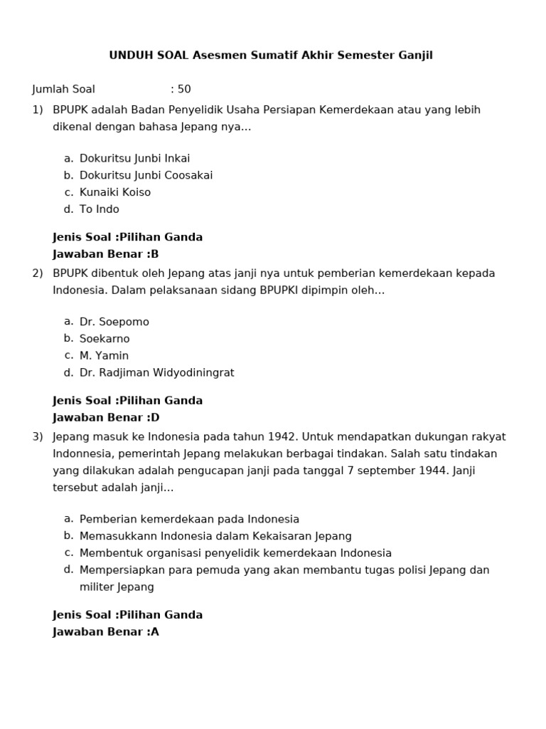 Lembar Soal Asesmen Sumatif Akhir Semester Ganjil | PDF | Ilmu Sosial
