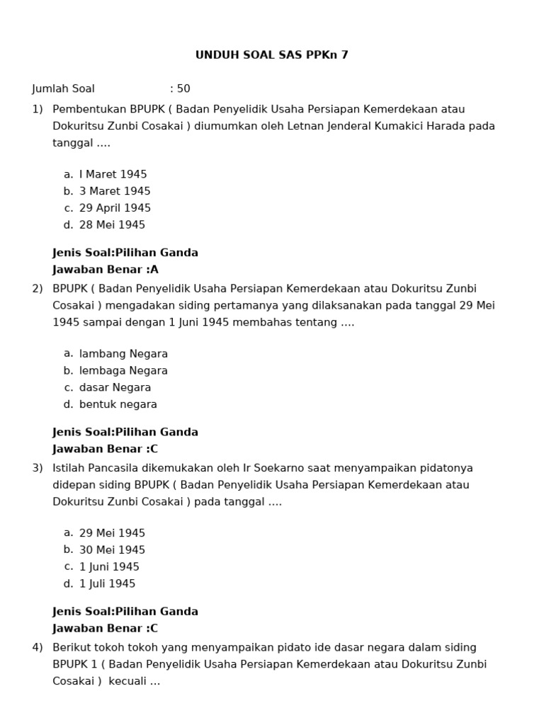 Lembar Soal SAS PPKN 7 | PDF