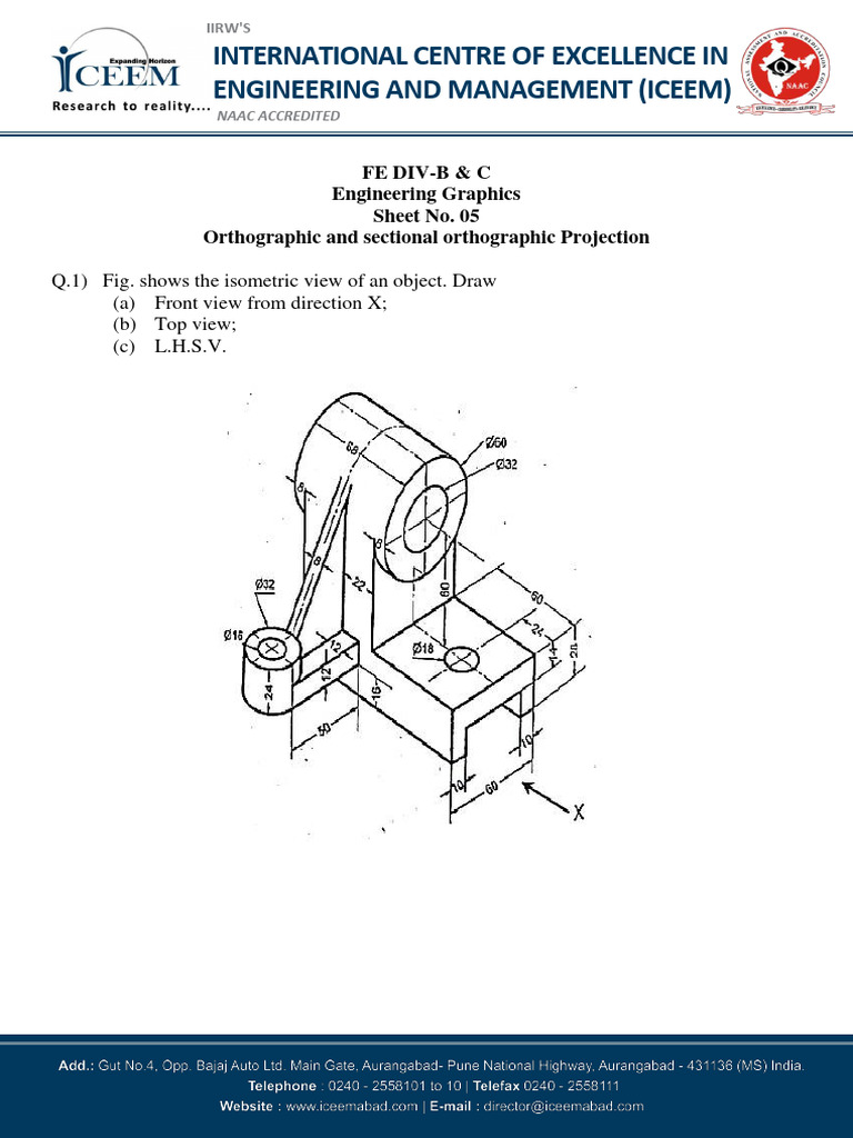 EG Sheet 5 Orthographic and Sectional Orthographics Projection | PDF | Computer Aided Design ...