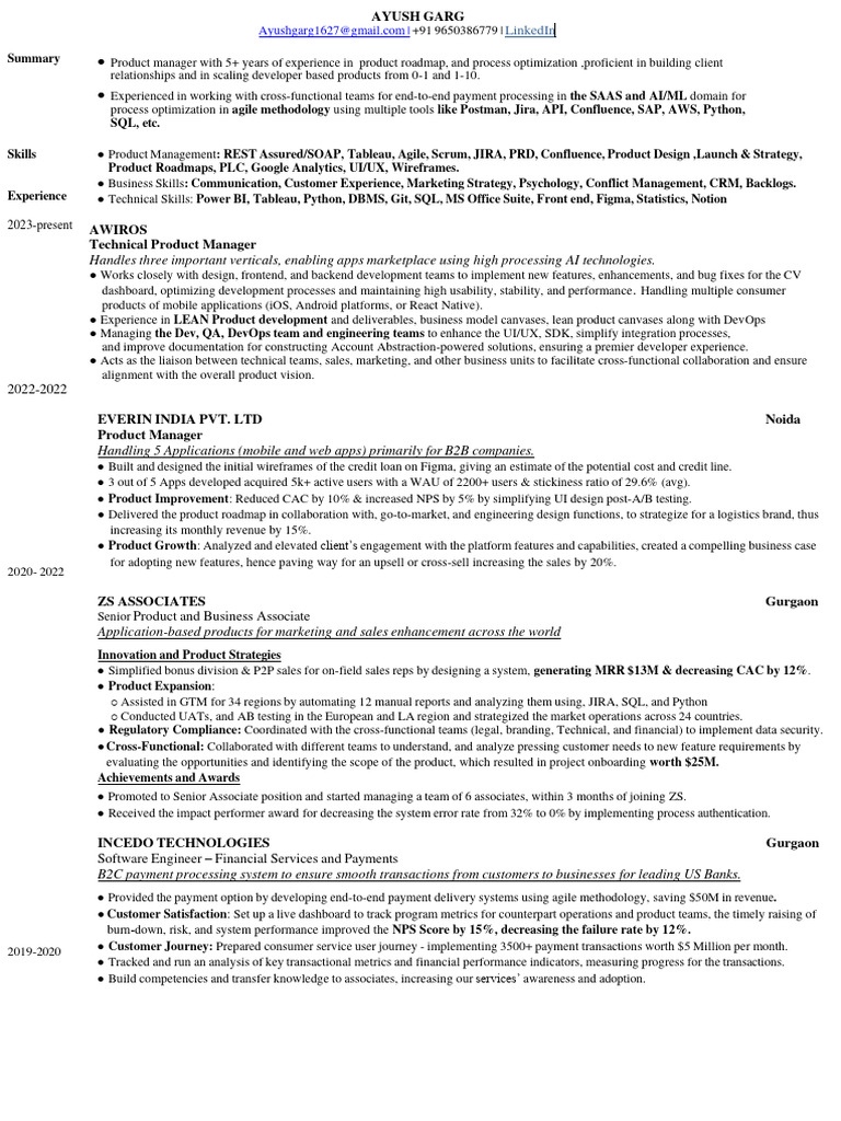 Ayush Chatterjee: Product Management Profile | PDF | Performance ...