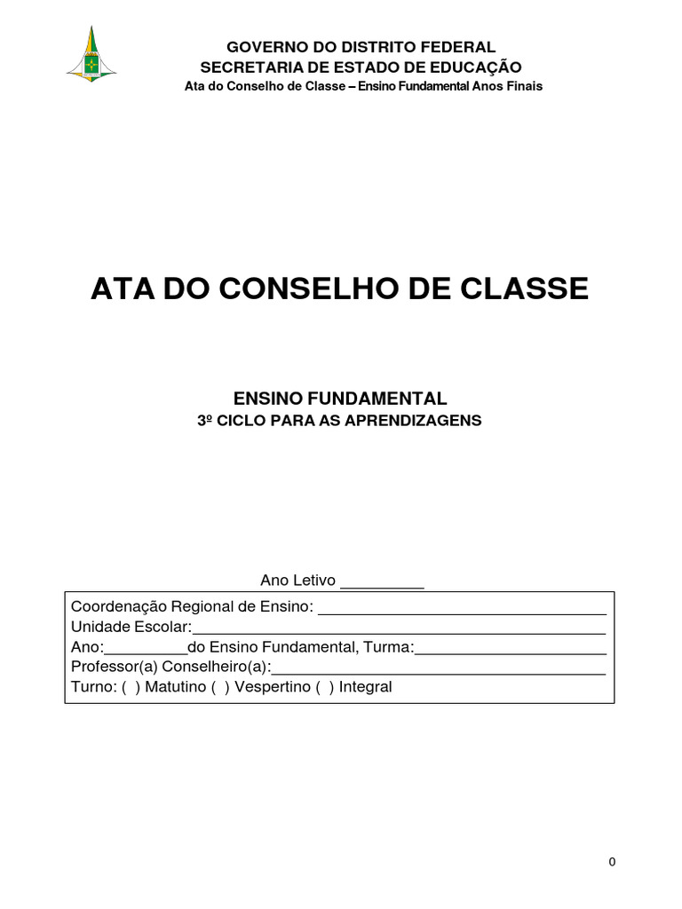 Ata Do Conselho de Classe Ensino Fundamental Anos Finais | Download grátis PDF | Pedagogia ...