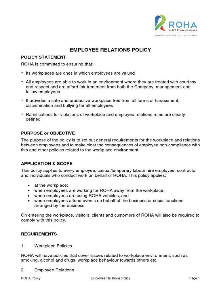Employee Relations Policy | PDF | Employment | Business