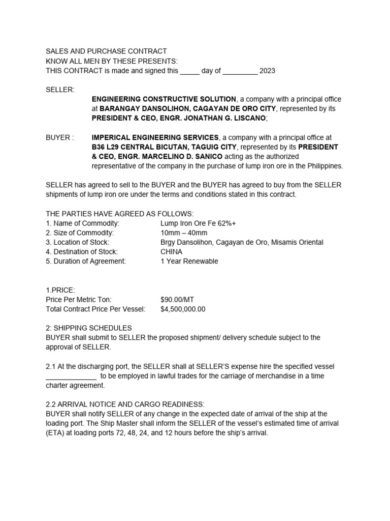 Lump Iron Sample Contract IMP Sample 2 | PDF | Arbitration | Cargo