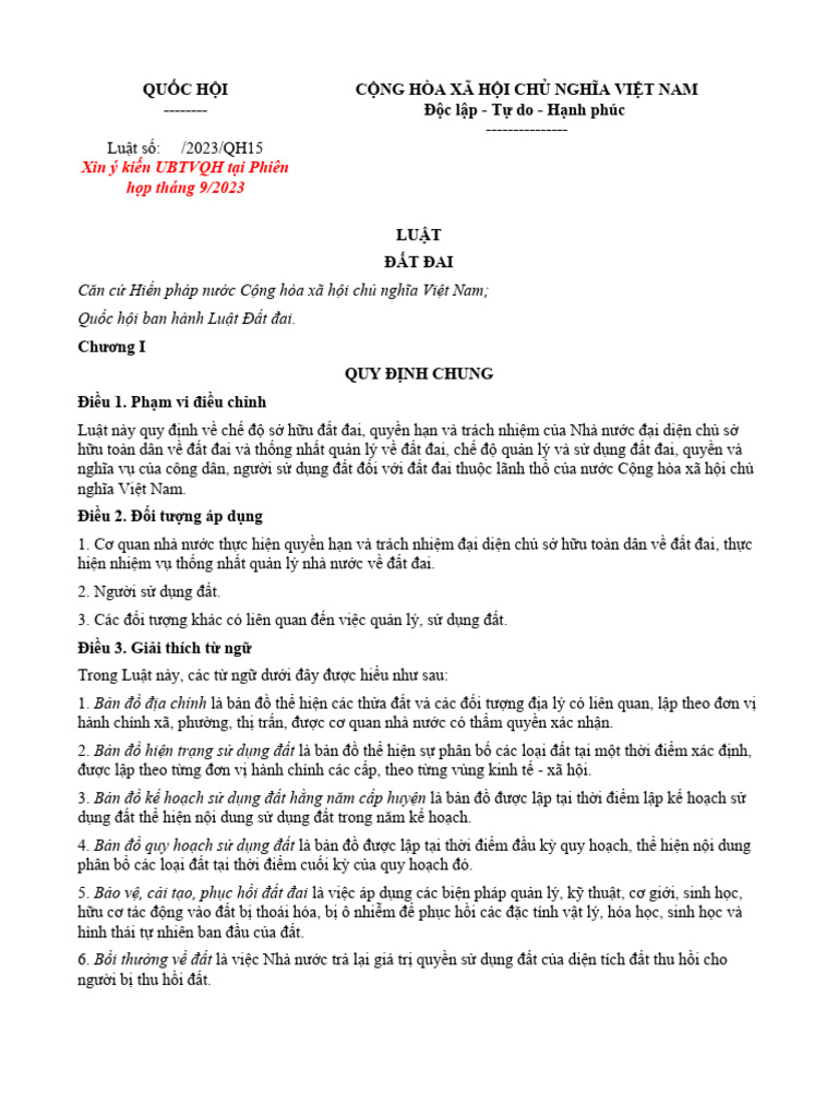 Du Thao Luat Dat Dai | PDF