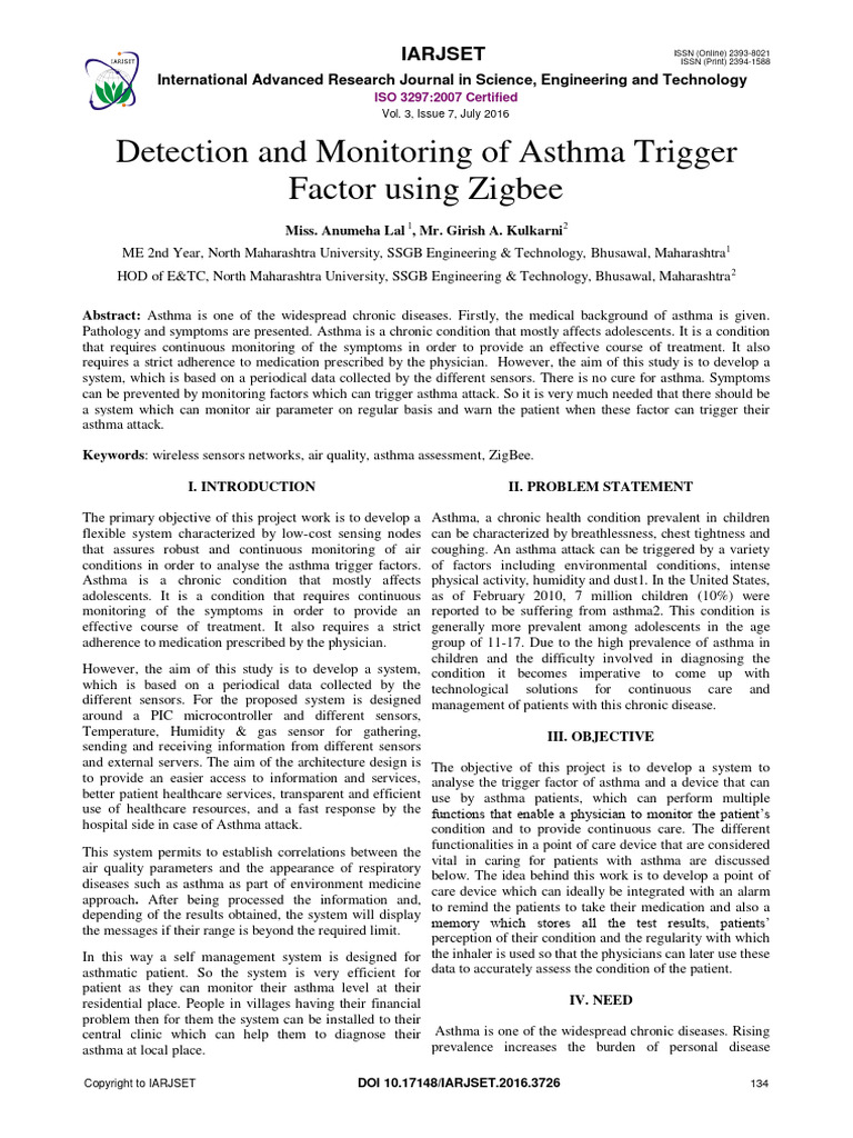 asthma-zigbee | PDF | Sensor | Asthma