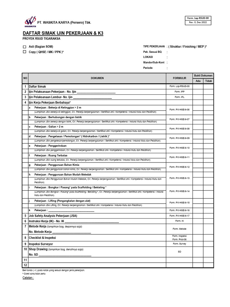 Format Ijin Kerja Pelaksanaan+lembur+ijin K3 RSUD 2021 | PDF