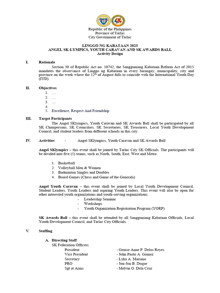 Linggo NG Kabataan 2023 Proposal | PDF | Government | Philippines Linggo NG Kabataan 2023 Proposal | PDF | Government | Philippines